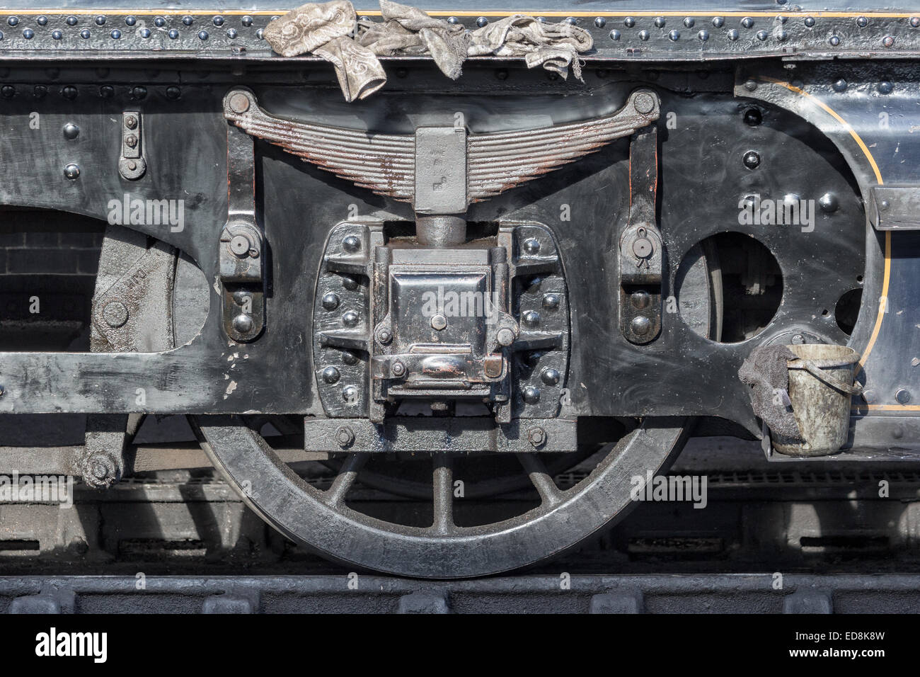 A wheel of the tender of 7F no 88 during a brake in routine maintenance ...