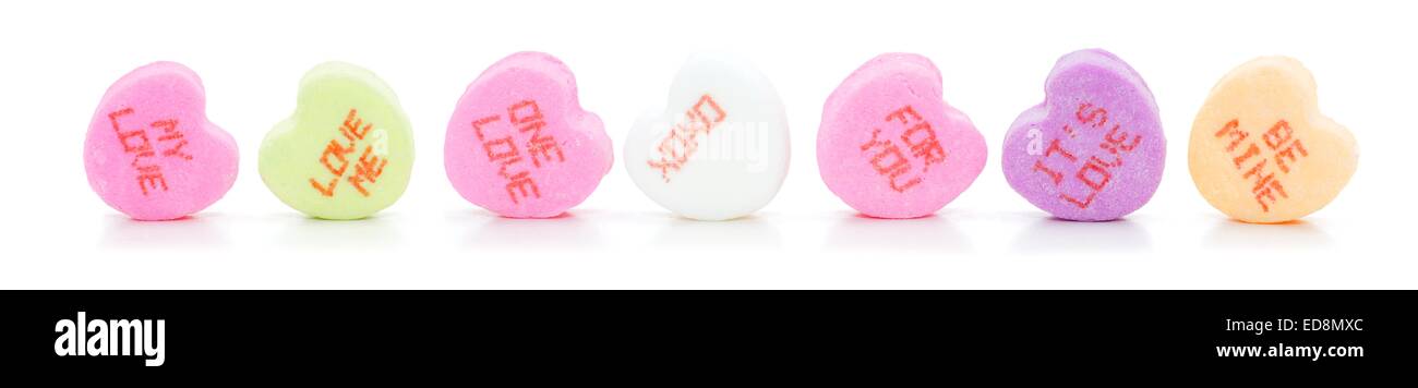Row of Valentines Day conversation hearts with various text Stock Photo ...