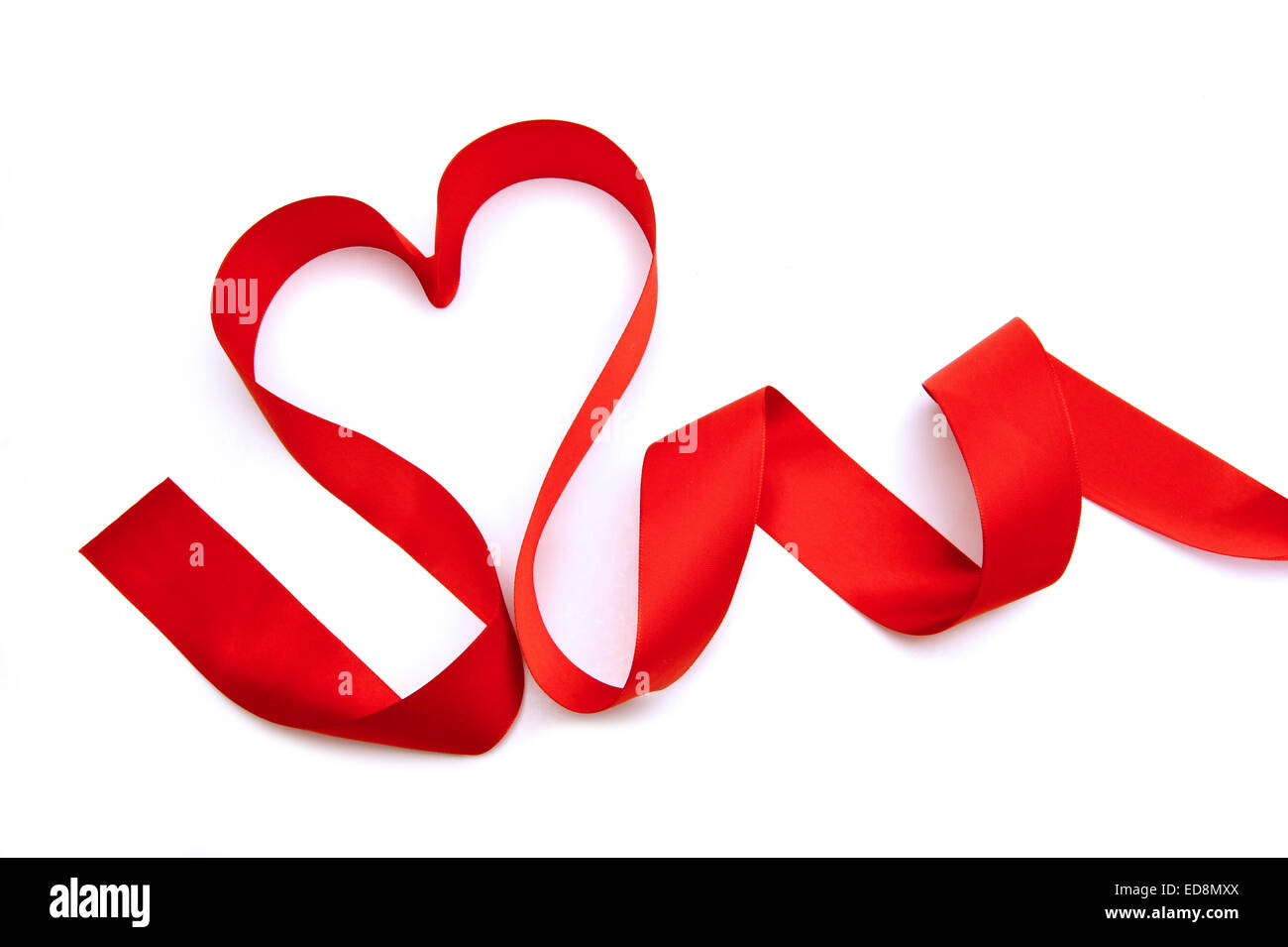 Vibrant trailing heart-shaped ribbon over a white background Stock ...