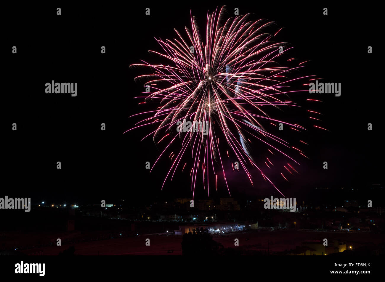 Fireworks for the celebration of 15 August Guspini, Sardinia Stock ...