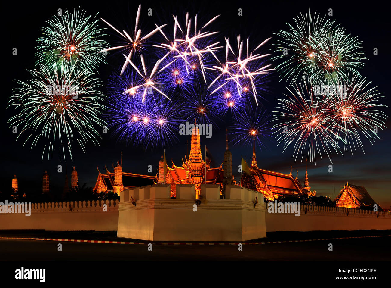 beautiful firework display above the temple Stock Photo - Alamy