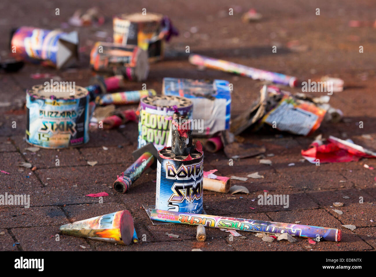 Spent fireworks lie an street in Germany after the annual New Year's ...