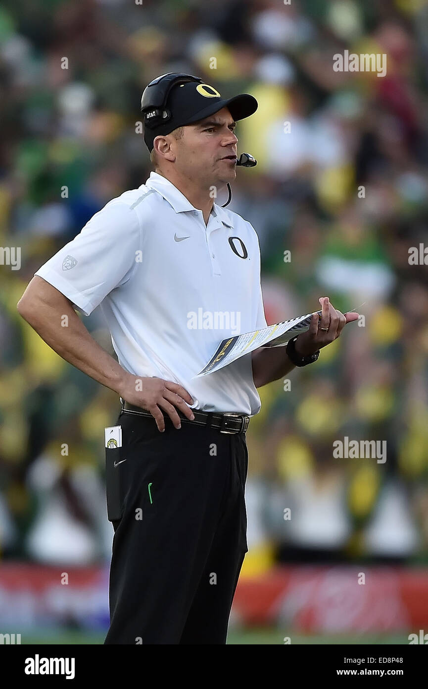 Pasadena, CA. 1st Jan, 2015. Oregon Ducks head coach Mark Helfrich ...