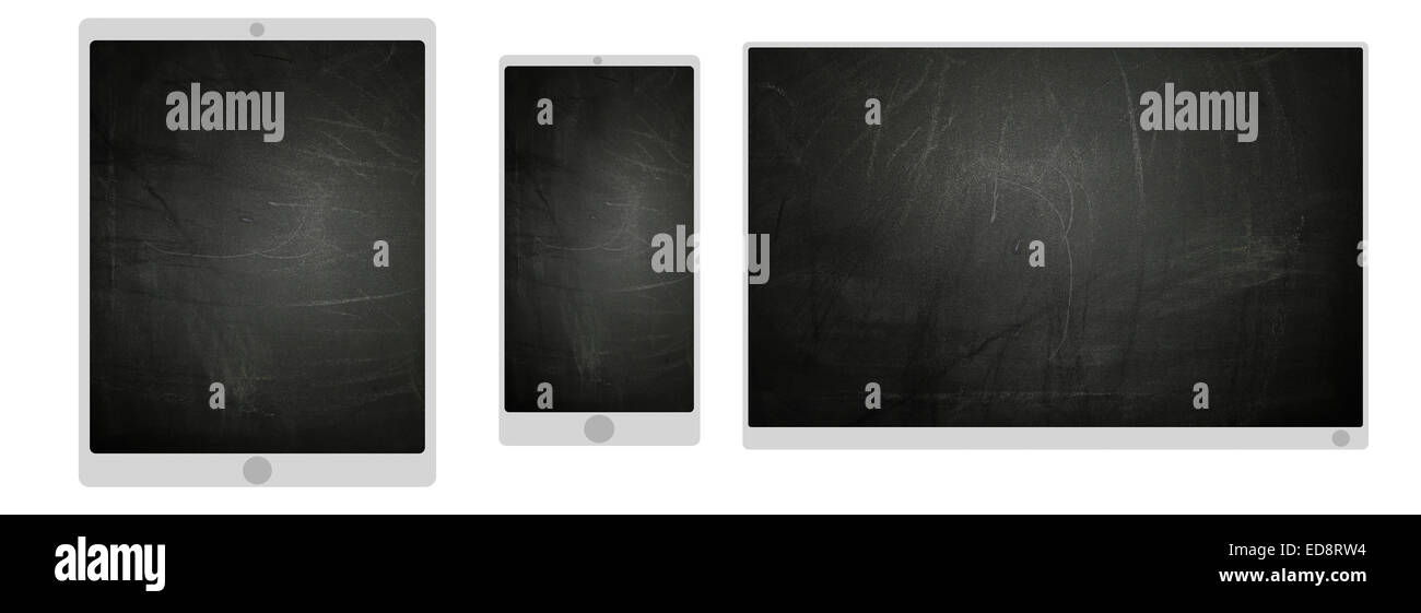 TV smartphone and tablet icons with blackboard texture screen Stock ...