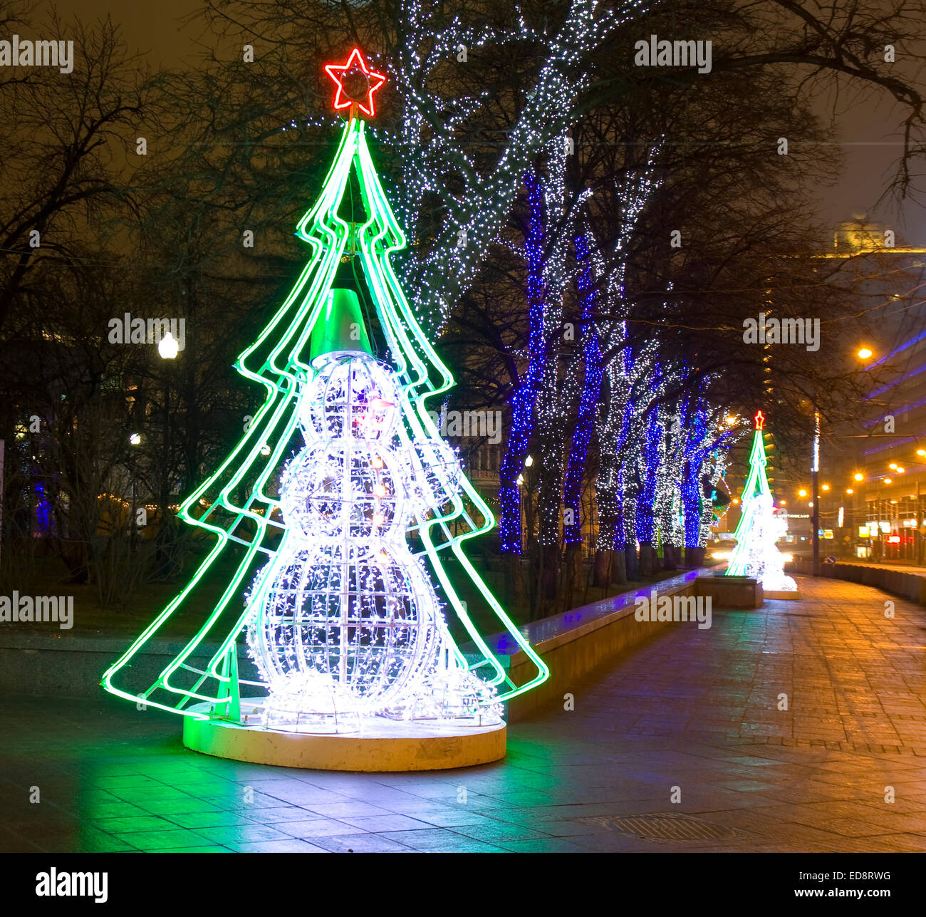 MOSCOW - DECEMBER 29, 2013: electric decoration on New Arbat street for ...