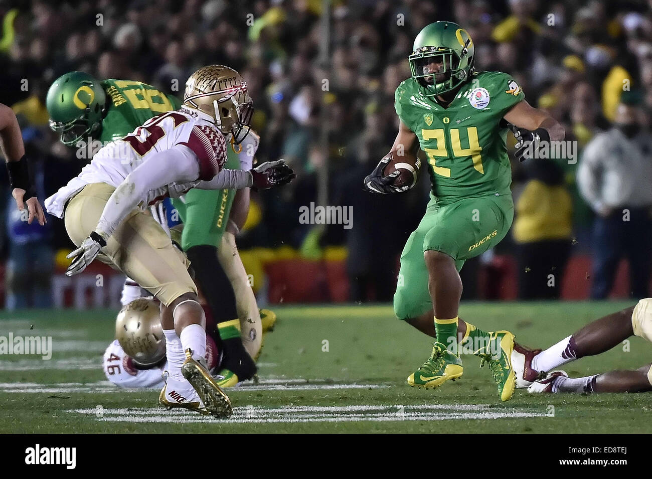 Pasadena, CA. 1st Jan, 2015. Oregon Ducks running back Thomas Tyner #24 ...