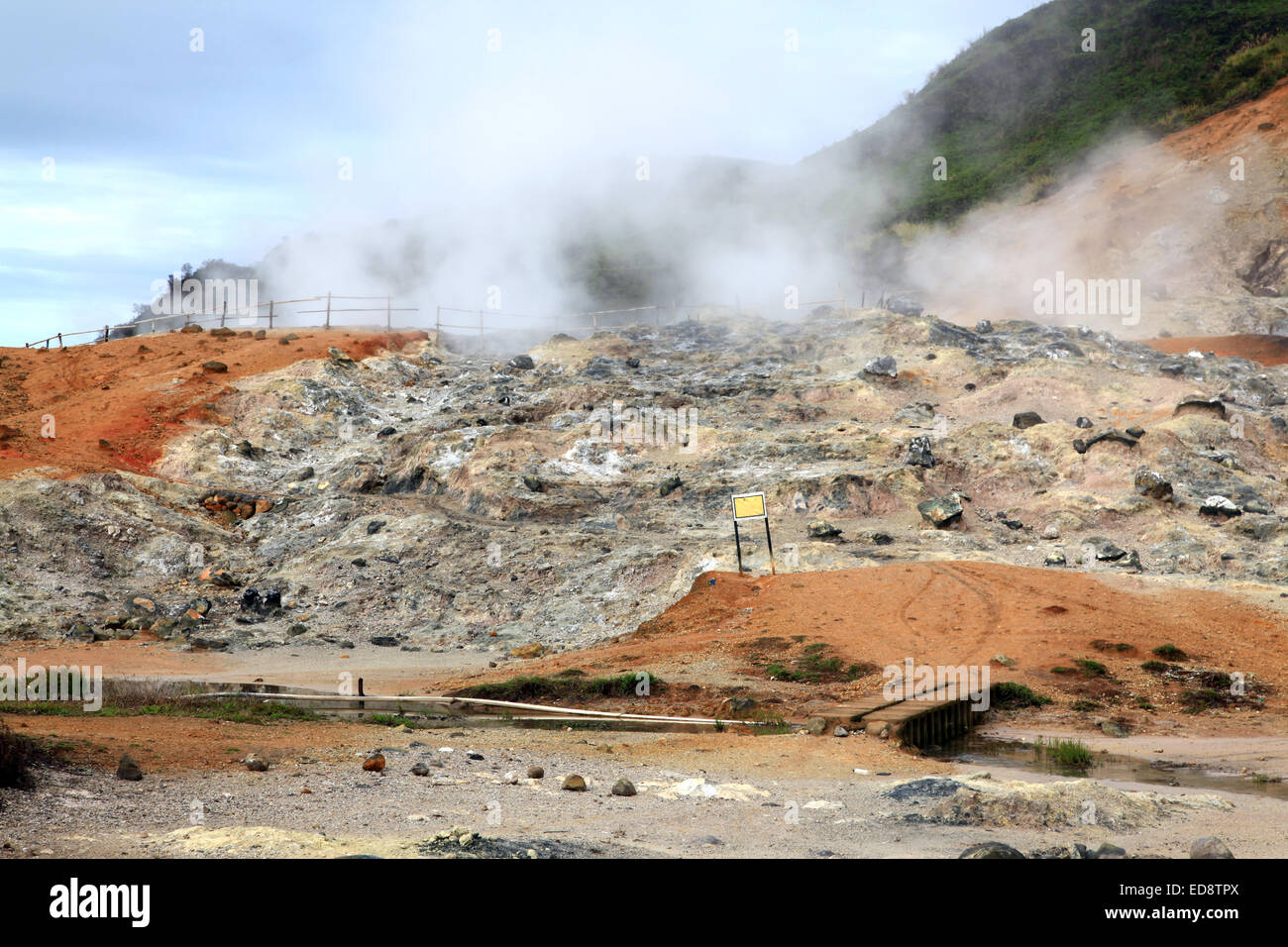 Smoke of Sulfur Mud Volcano Geyser on Plateau Dieng National Park, Java ...