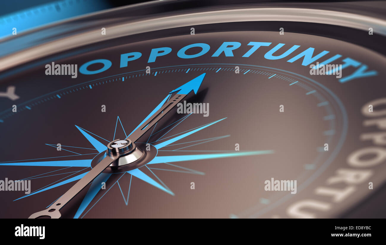 Compass with needle pointing the word opportunity, concept image to ...