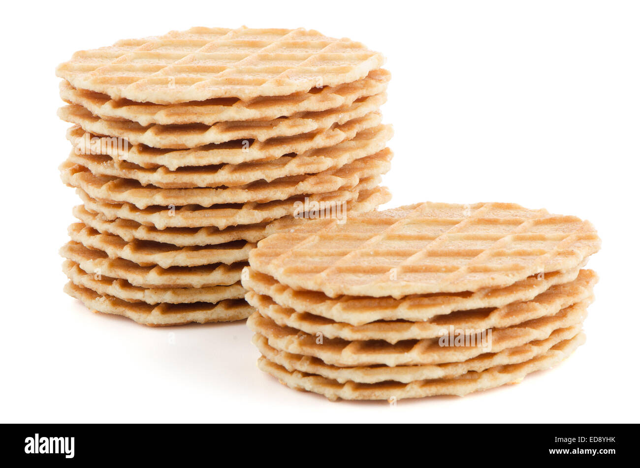 Pile of sweet waffles isolated on white background Stock Photo - Alamy