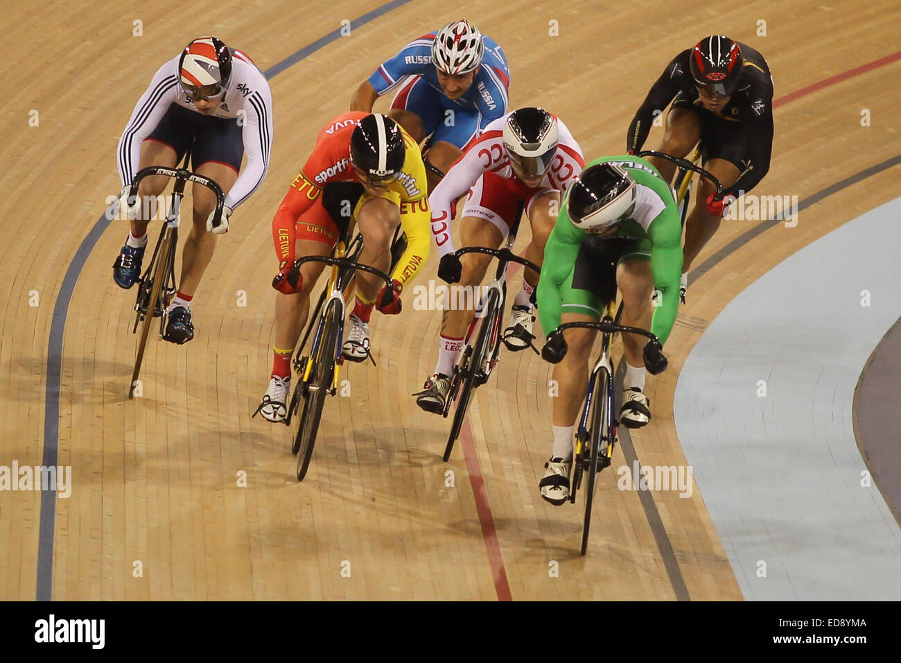 The Keirin pack down the home straight during Day Two of the Track ...