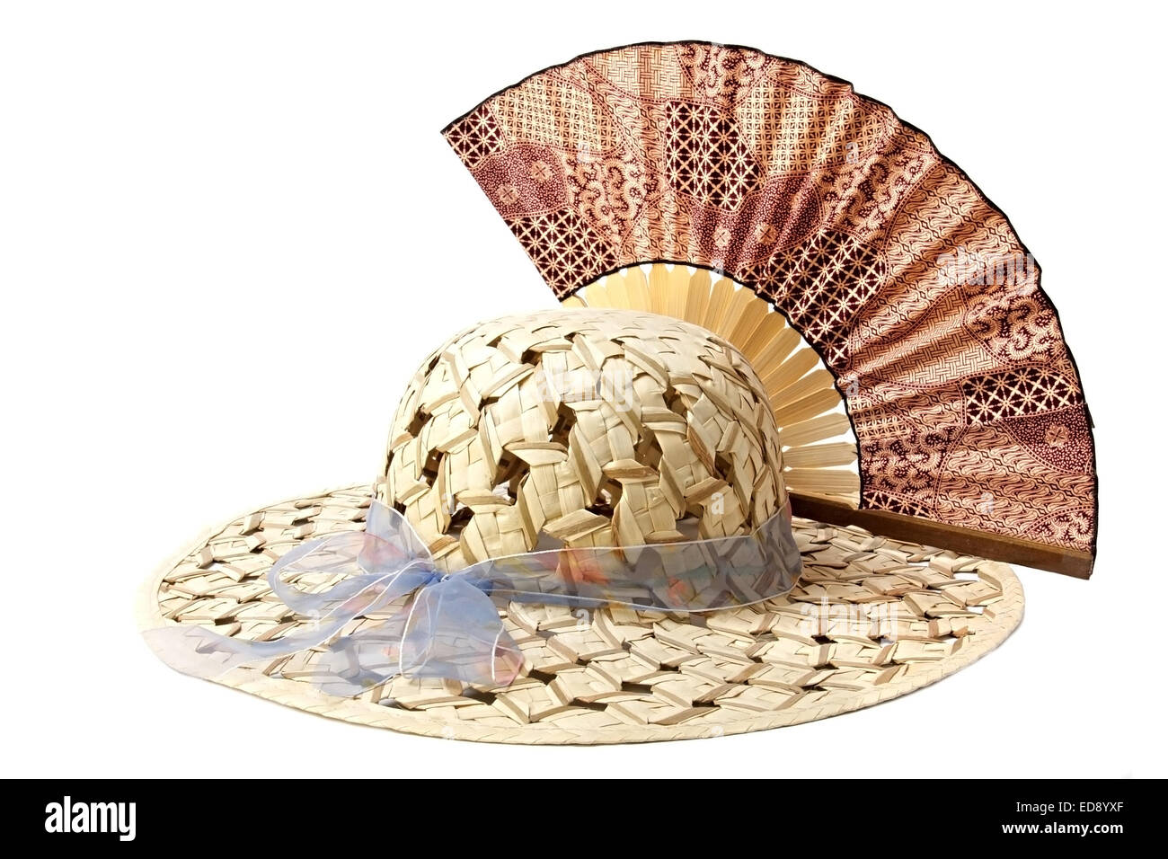 Straw hat and fan Stock Photo - Alamy
