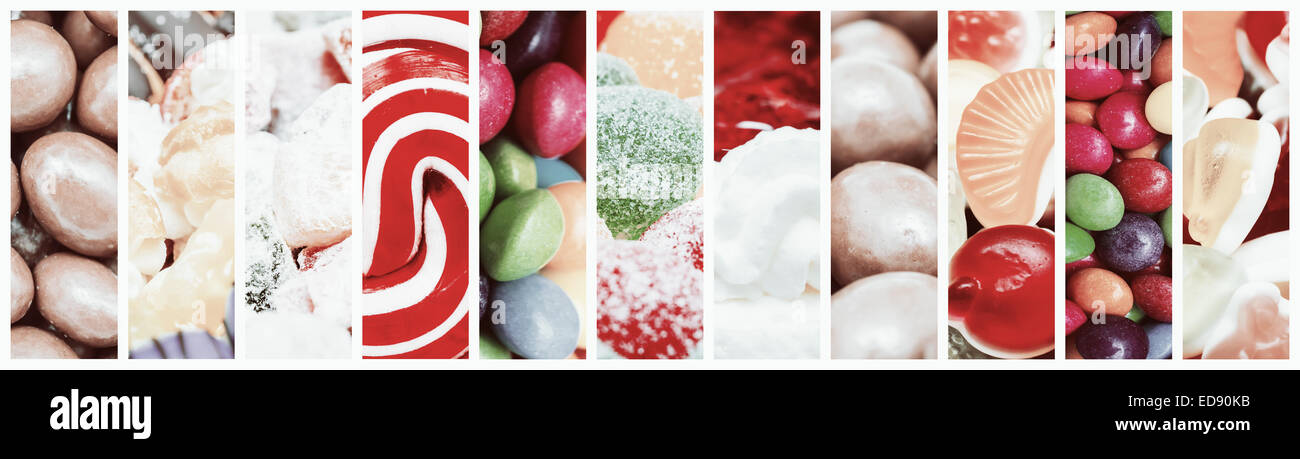 Retro Photo Of Sweet Candies Background Collage Set Stock Photo - Alamy