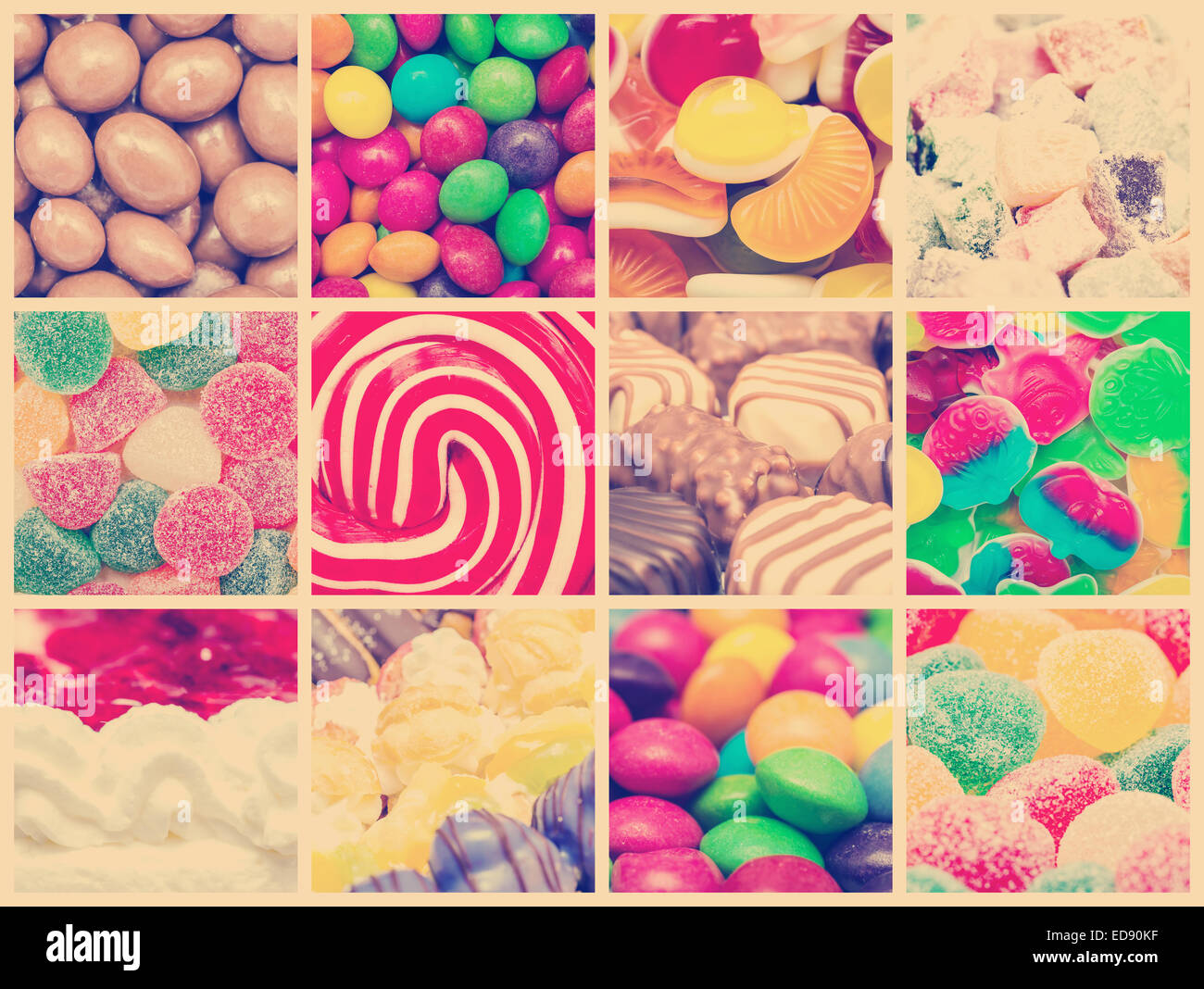 Retro Photo Of Sweet Candies Background Collage Set Stock Photo - Alamy
