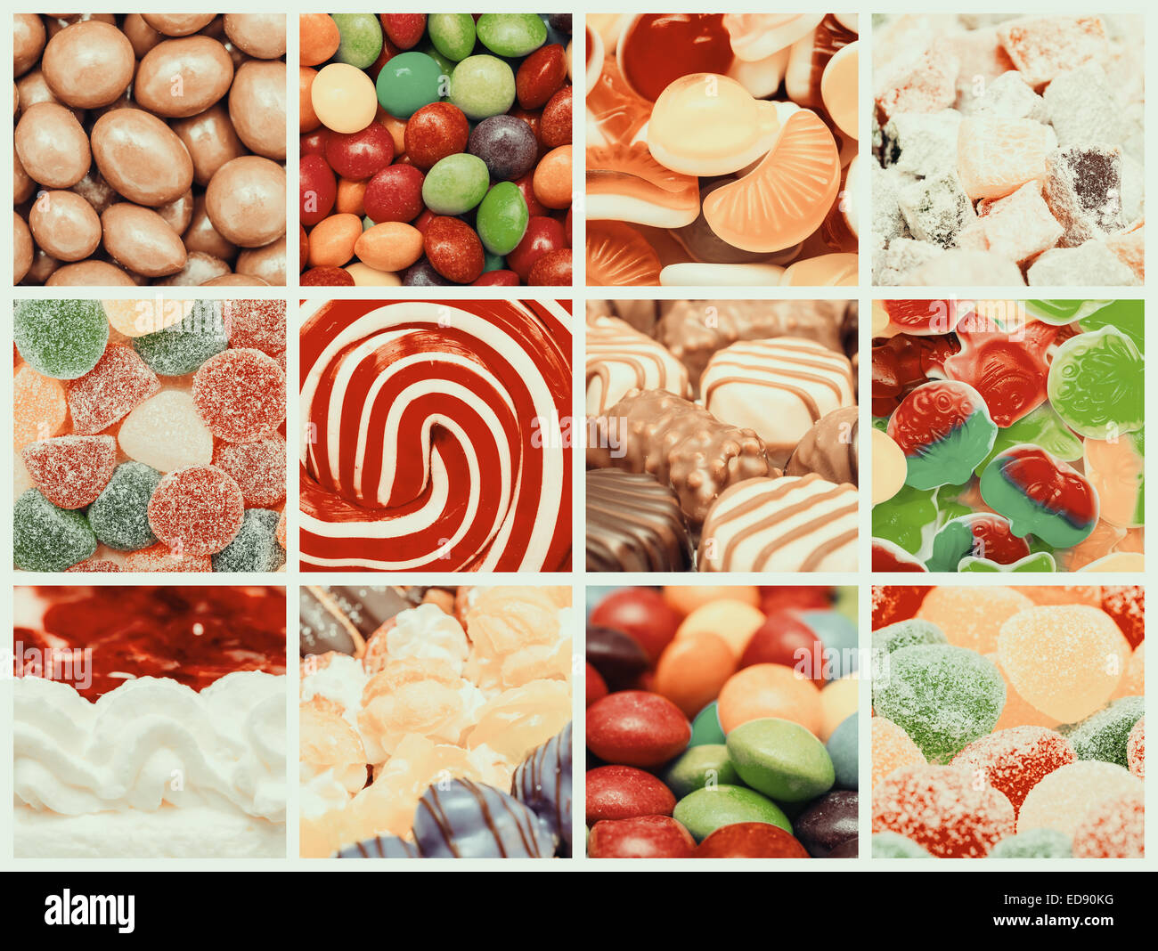 Retro Photo Of Sweet Candies Background Collage Set Stock Photo - Alamy