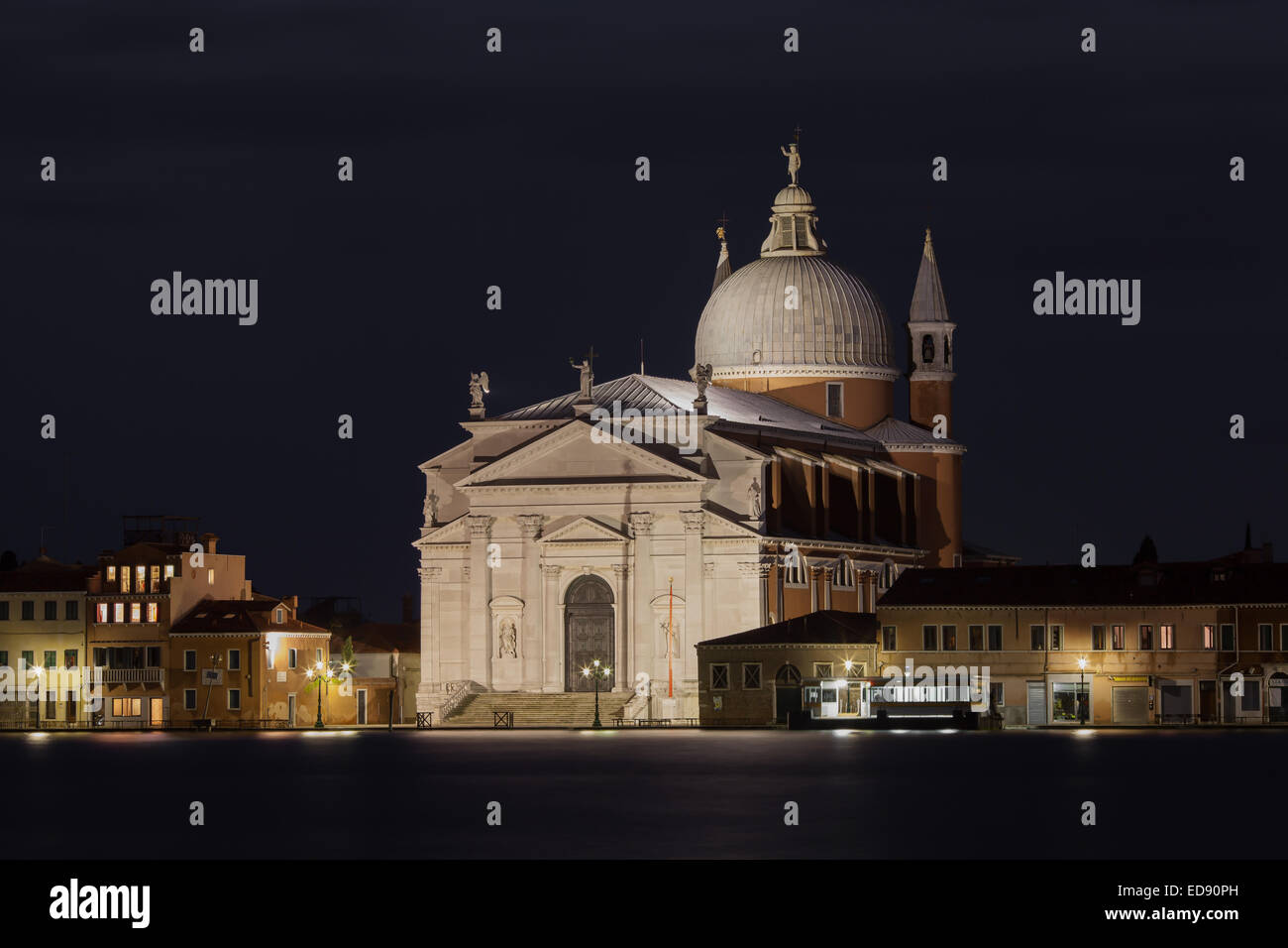 Redentore Church Venice by Palladio floodlit at night Stock Photo - Alamy