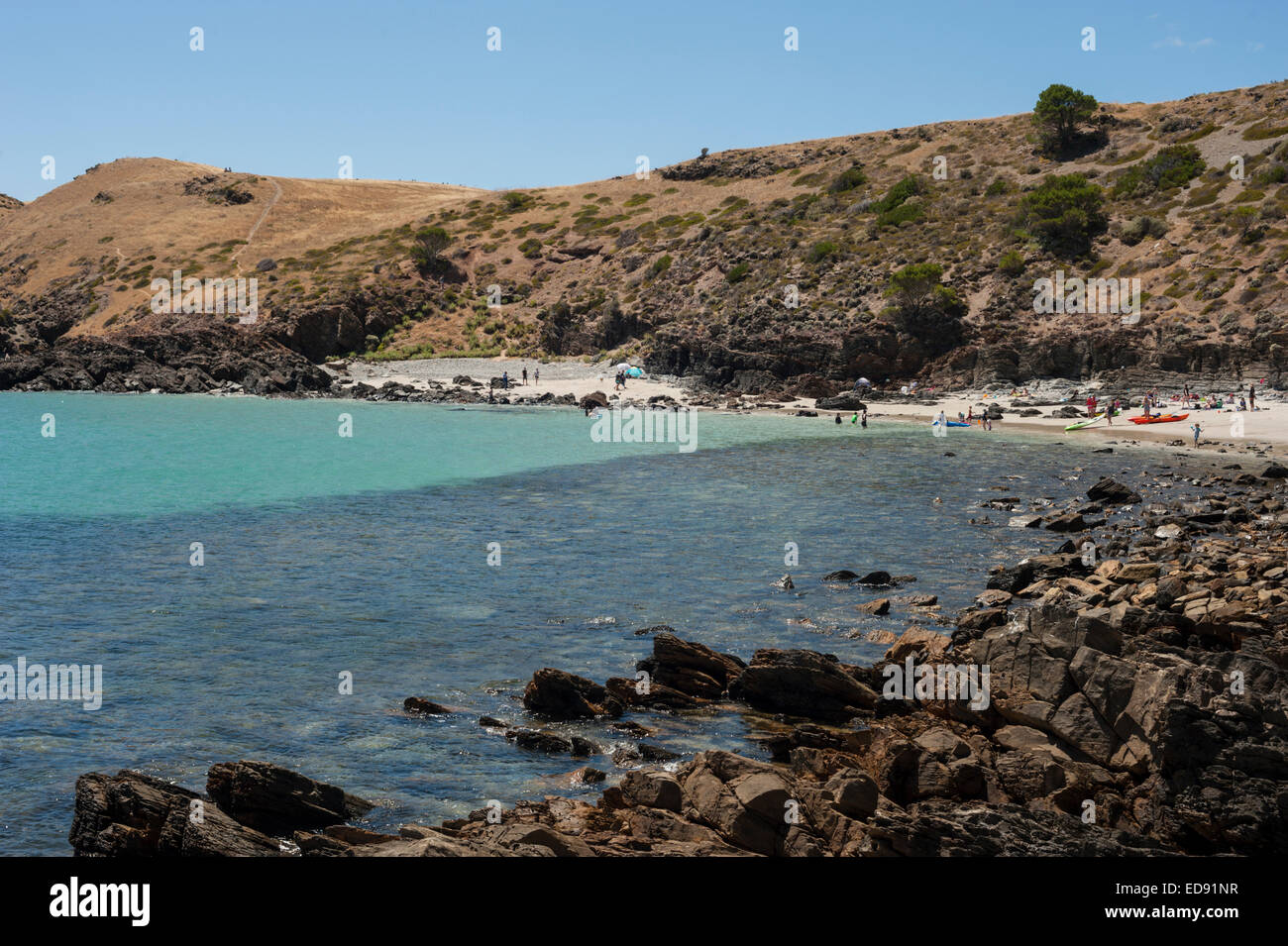 Beach, cove, and headland at Second Valley on the Fleurieu Peninsula ...