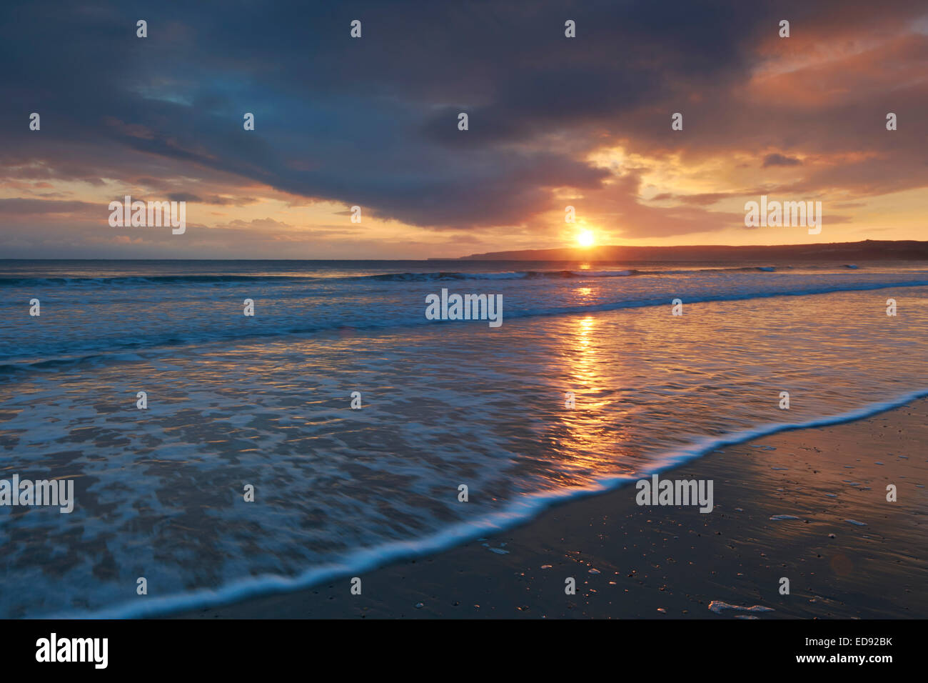 Sunrise on the beach at Filey Bay - Yorkshire, England, UK Stock Photo ...