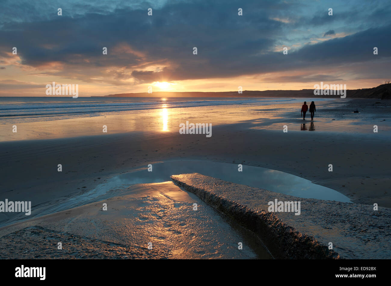 Sunrise on the beach at Filey Bay - Yorkshire, England, UK Stock Photo ...