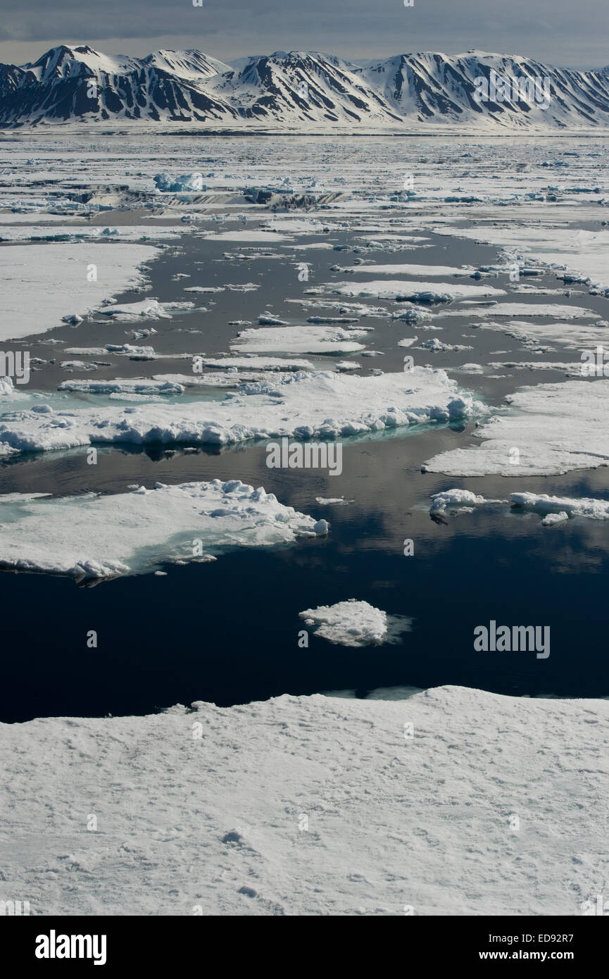 The Sea Ice and Arctic Mountains of Raudfjord, Spitsbergen on the ...