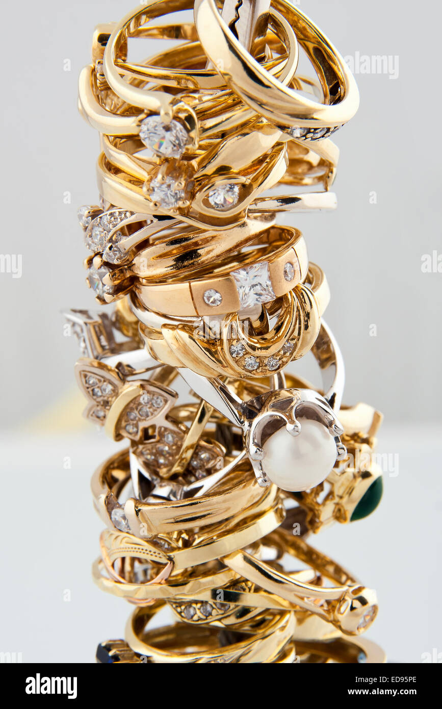 Golden rings collection Stock Photo - Alamy