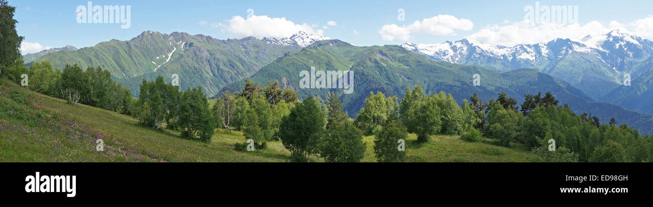Panorama of the Caucasus Mountains close to Mestia, Georgia, Europe ...