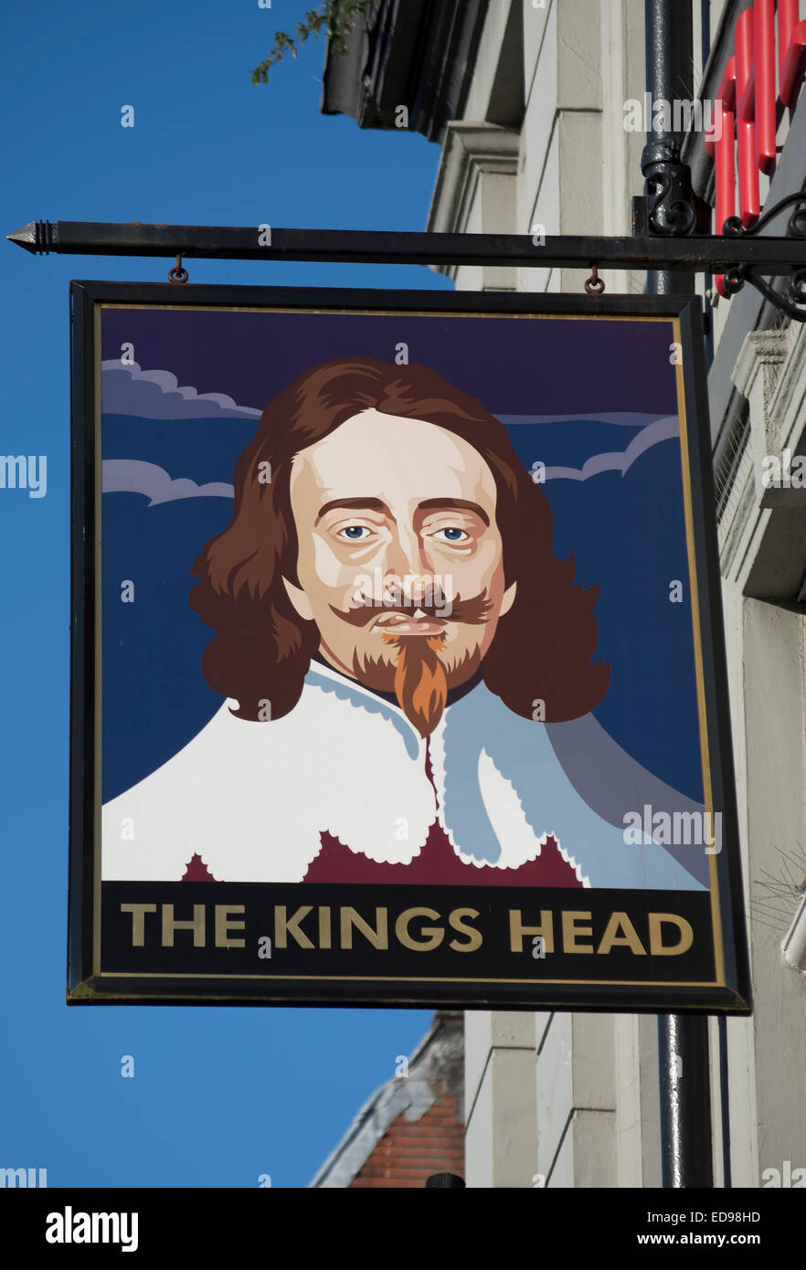 pub sign for the kings head, acton, london, england, showing image of ...