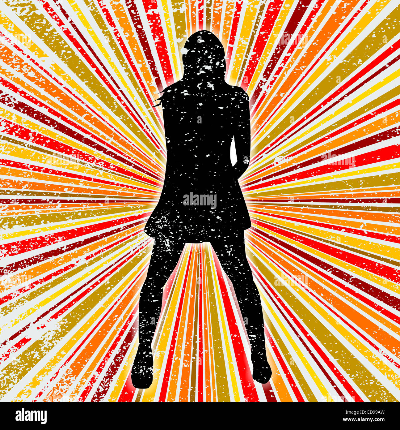Dancing girl with a retro grunge background design element in reds and ...