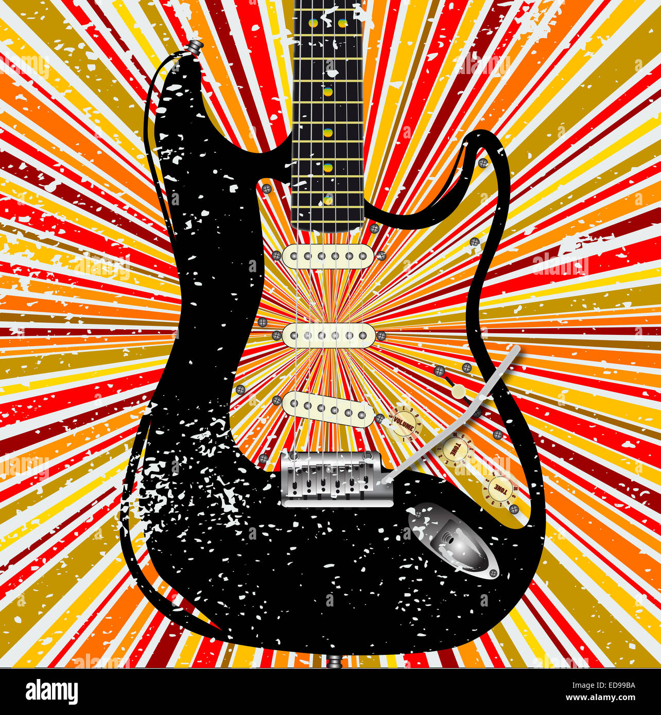 Electric Guitar with a retro grunge background design element in reds ...