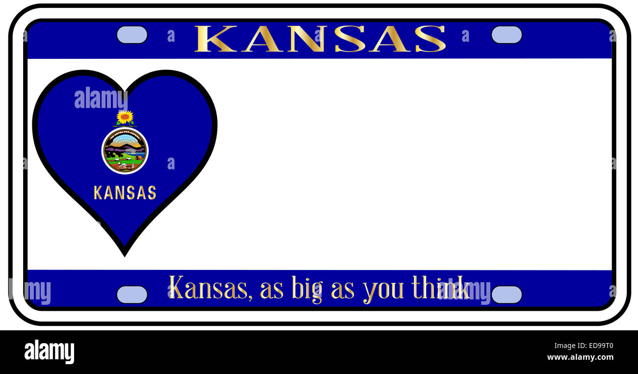 Kansas state license plate in the colors of the state flag with the ...