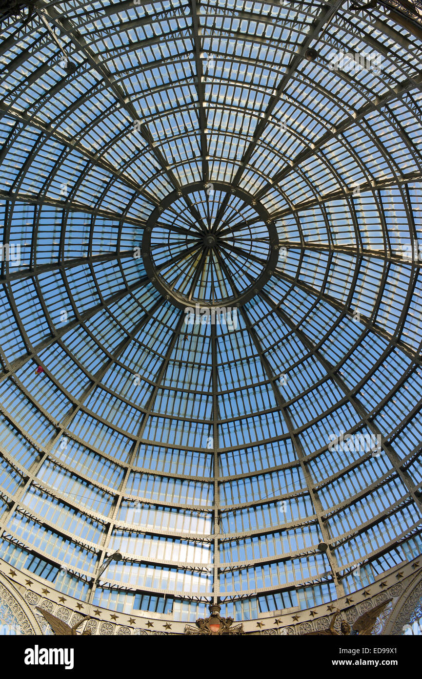 The glass and metal ribbed roof dome of the Galleria Umberto I in ...