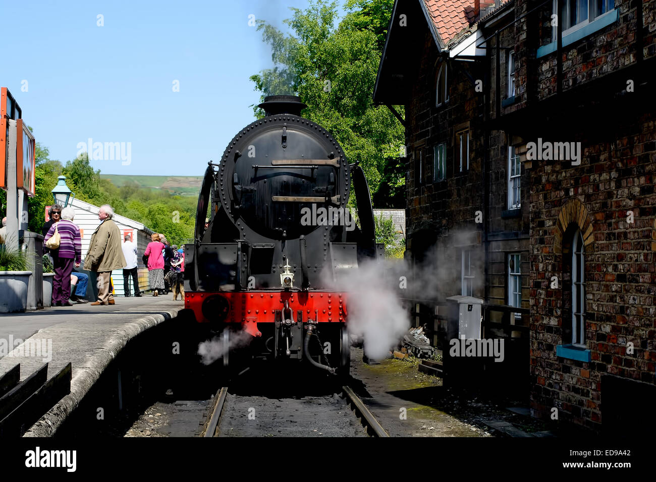 A steam train about to depart from Grosmont Railway Station on the ...