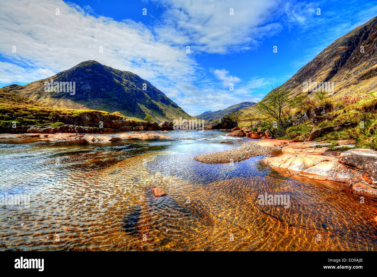 The scenes from Glen Etive looking down the Glen towards Loch Etive in ...