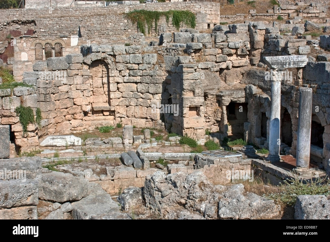 The ruins of Ancient Corinth (Korinthos), Peloponnese, Greece Stock ...