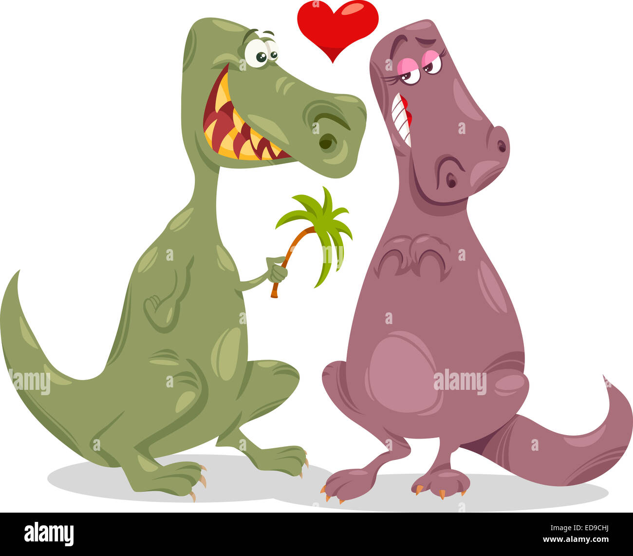 Valentines Day Cartoon Illustration of Funny Dinosaurs in Love Stock ...