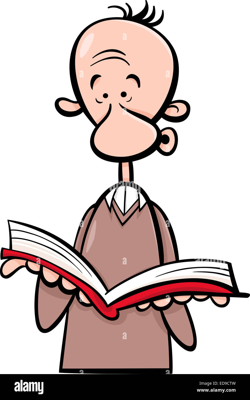 Cartoon illustration of Funny Man with Open Book Stock Photo - Alamy