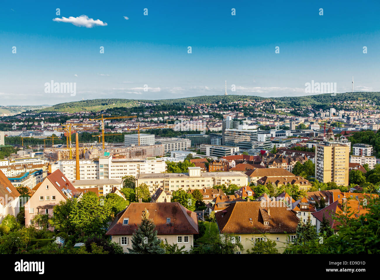 Scenic rooftop view of Stuttgart, Germany showing modern high-rise ...