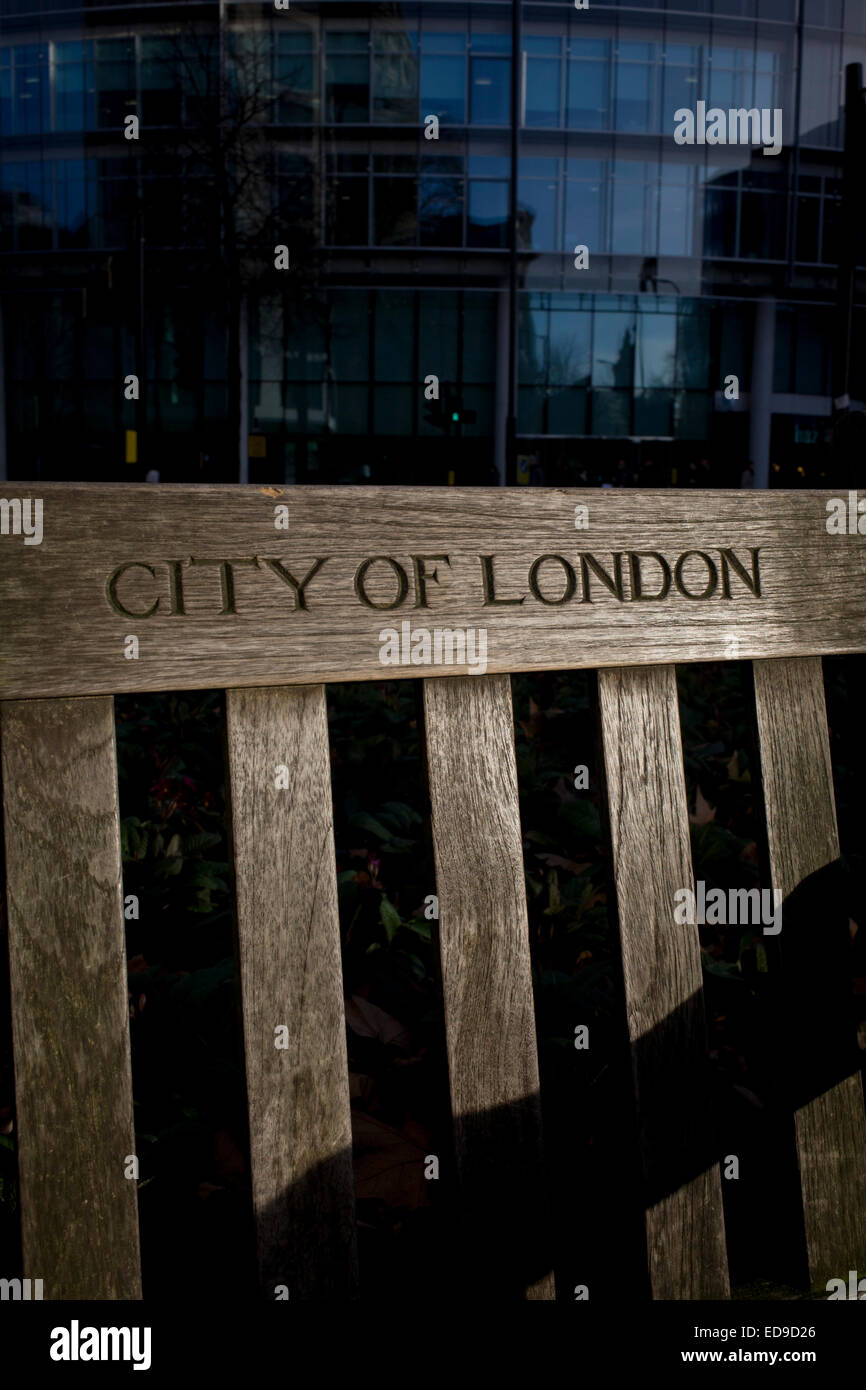 City of London bench and modern city background Stock Photo - Alamy