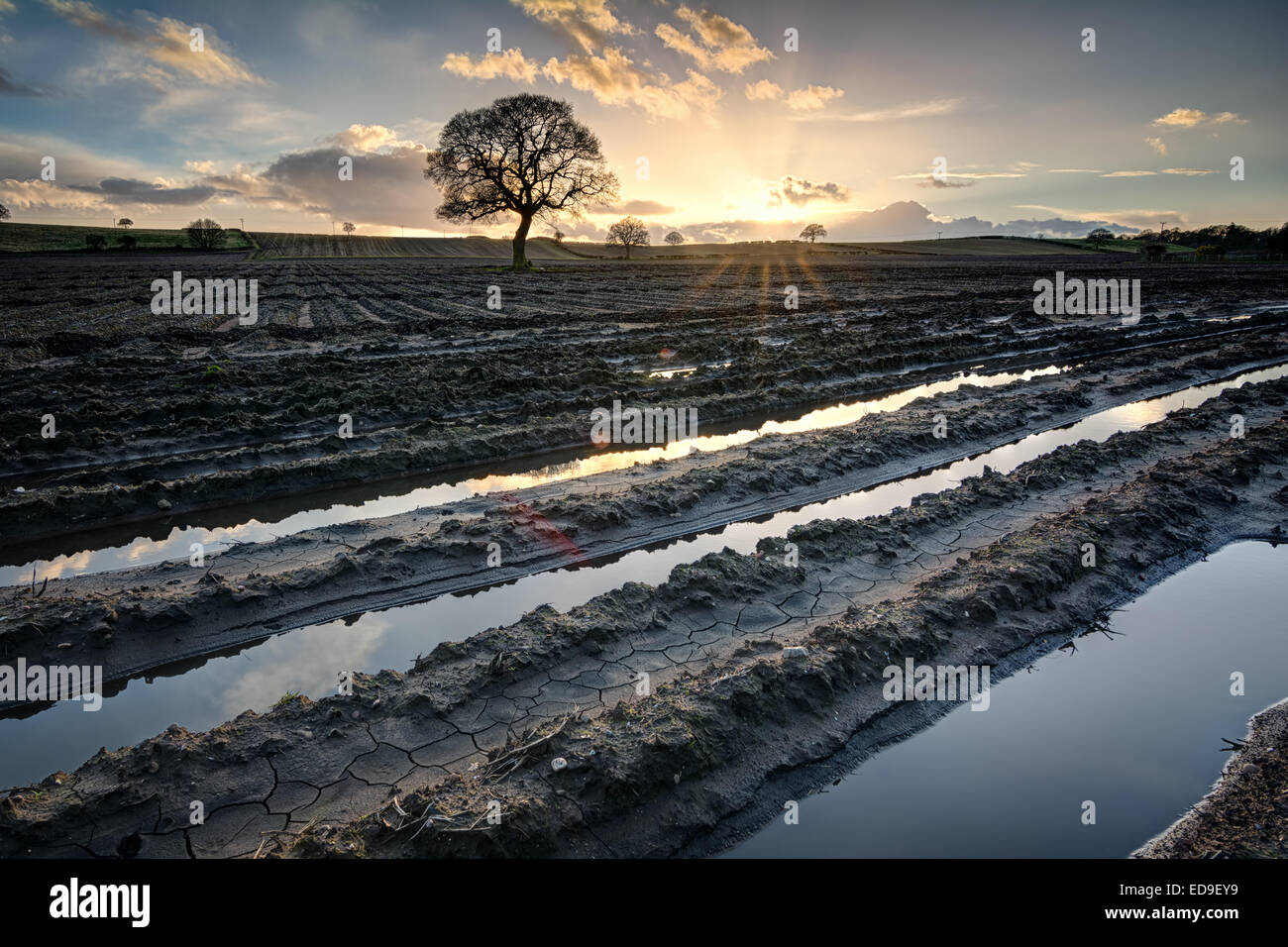 The sun breaking through the clouds on the horizon giving a great ...