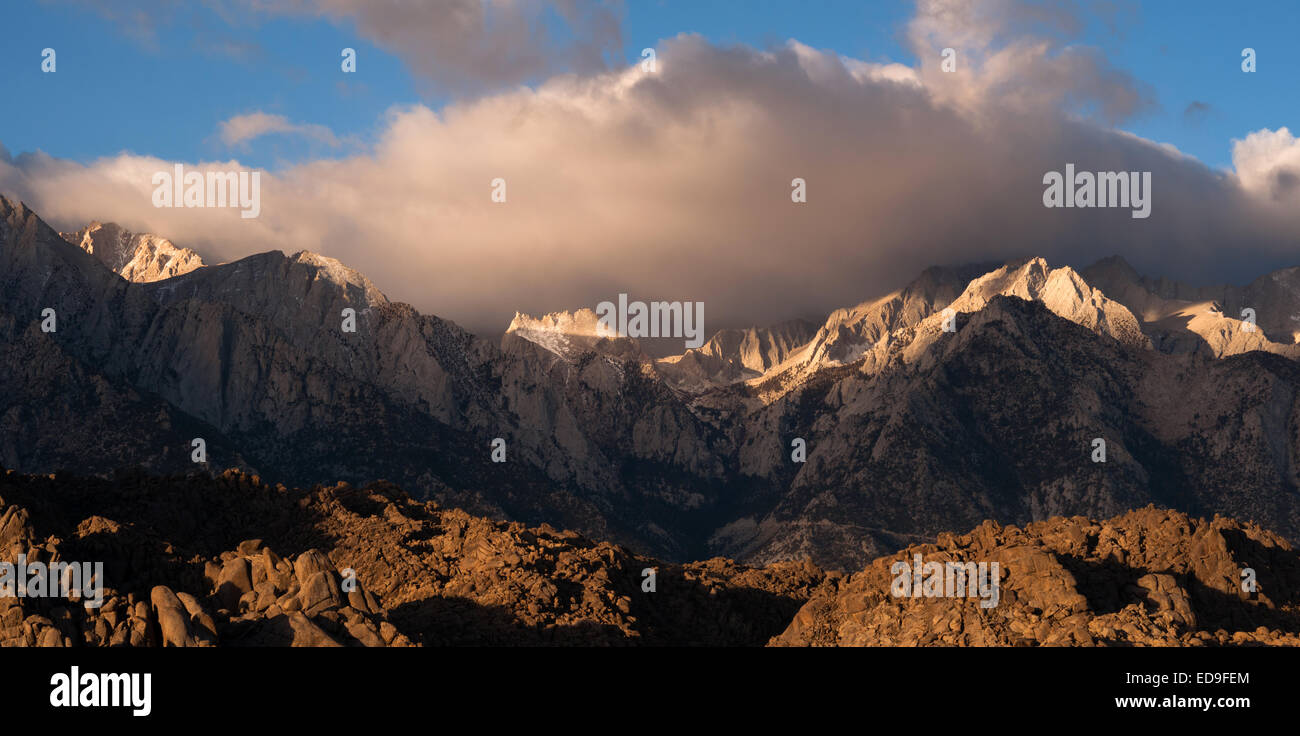 Beautiful light hits the mountain range above Alabama Hills Stock Photo ...