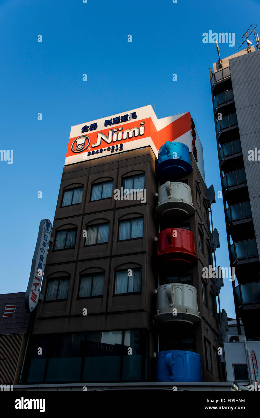 Building, designed cup and saucer,Asakusa,Taito-Ku,Tokyo,Japan Stock ...