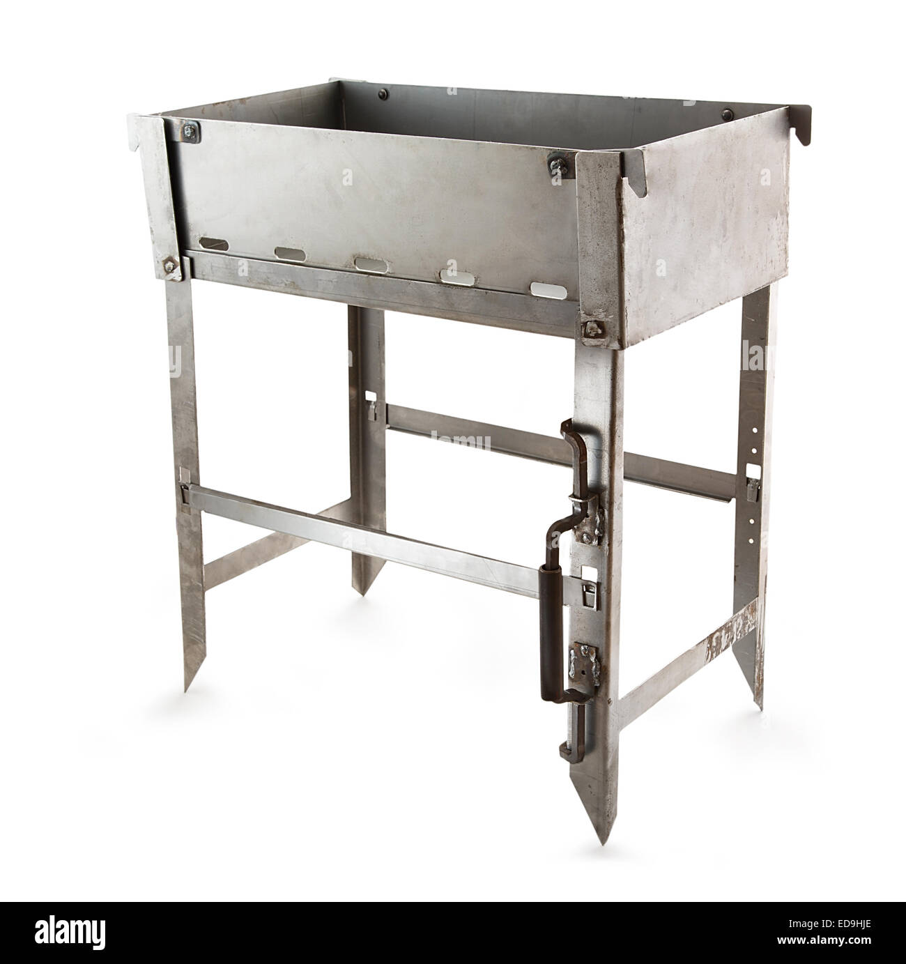Metal box barbecue isolated on white in closeup Stock Photo - Alamy
