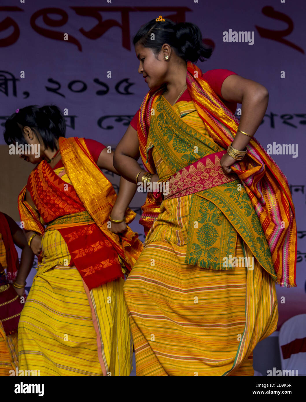 Sivasagar, Assam, India. 3rd Jan, 2015. Bodo tribal girls perform their traditional 'Bagurumba ...