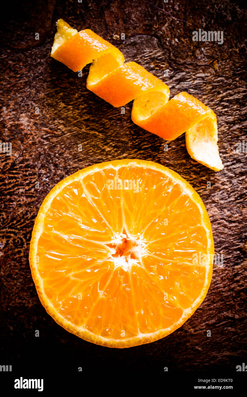 Orange, mandarin, tangerine half top view Stock Photo - Alamy