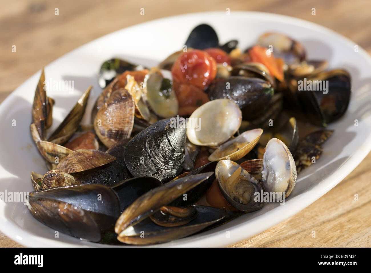 typical and traditional mediterranean dish of fish: mussels and clams ...