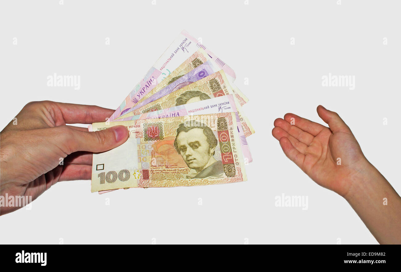 Money in hand on white background isolated Stock Photo - Alamy