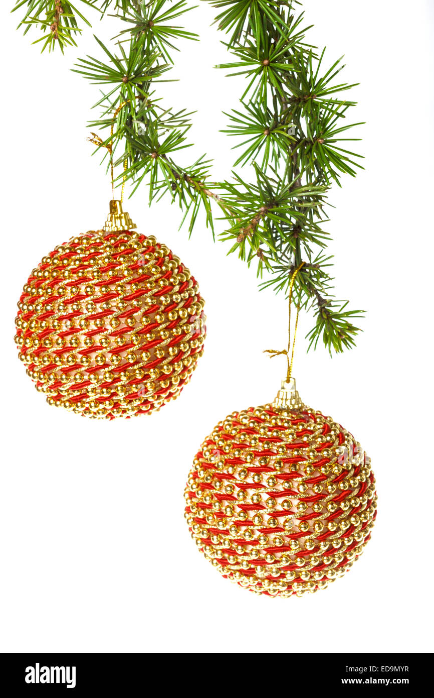 decorative golden yellow round ball ornaments with pine for Christmas ...