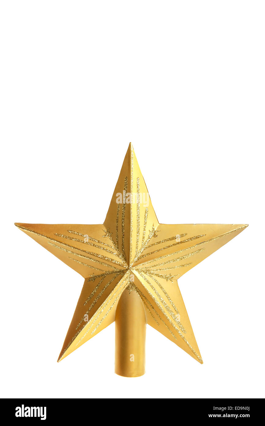 decorative yellow star ornament for top of Christmas tree isolated on ...