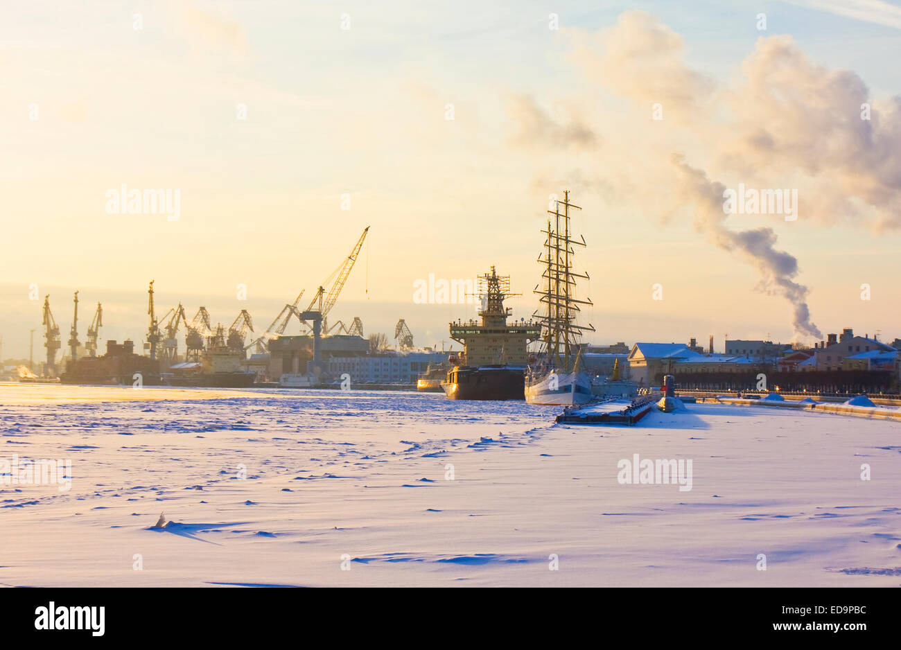 St. Petersburg, ships of different kind - sailing, ice-breaker, modern ...