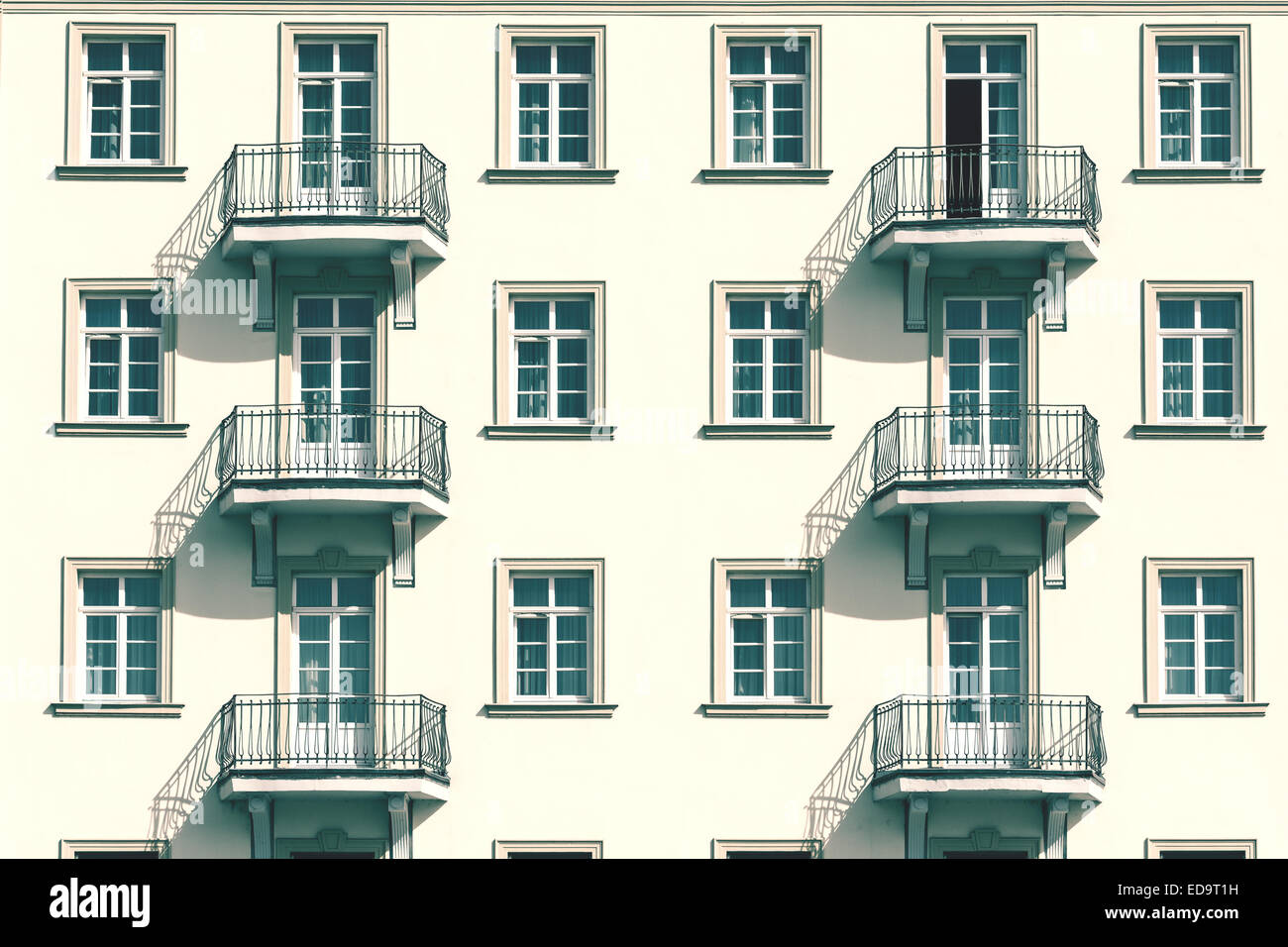 Retro Photo Of Apartment Complex Facade With Windows And Balconies ...