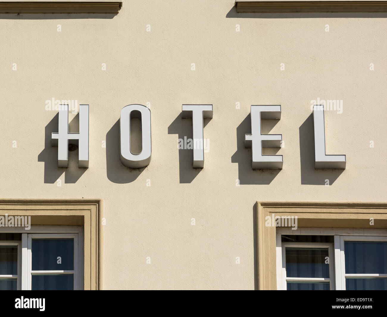 Hotel Sign On Building Facade Stock Photo - Alamy